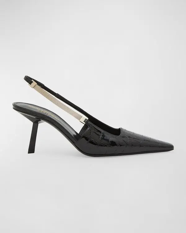 Saint Laurent Blake Croco Slingback Pumps - Nero