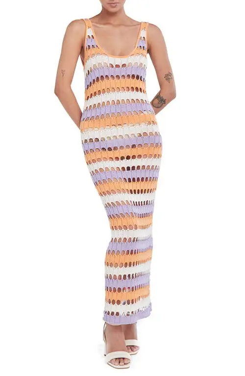 CAPITTANA Sara Stripe Open Stitch Sheer Cover-up Dress