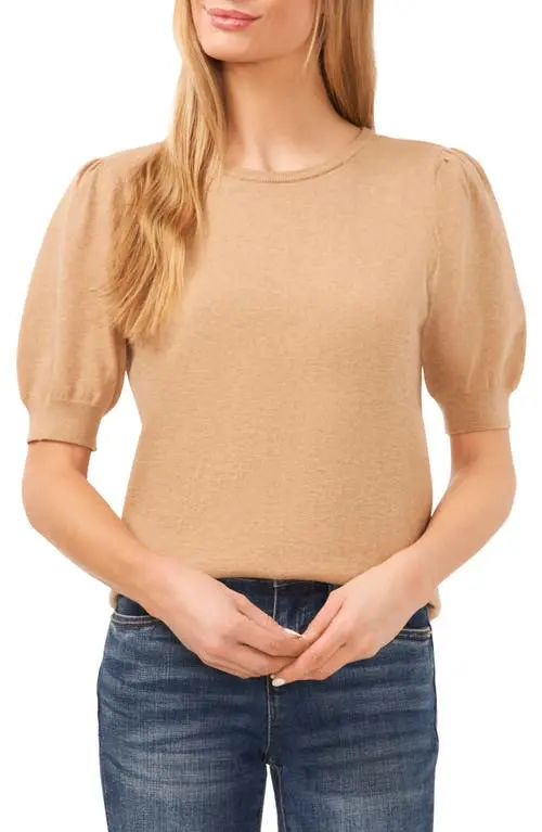 CECE DUPRAZ Puff Sleeve Crewneck Sweater - Latte Heather