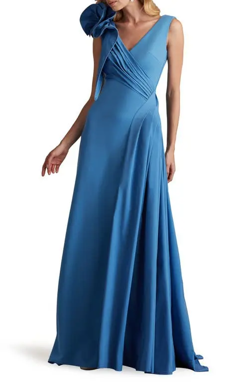 Tadashi Shoji Rosette Detail A-line Gown - Cadet Blue