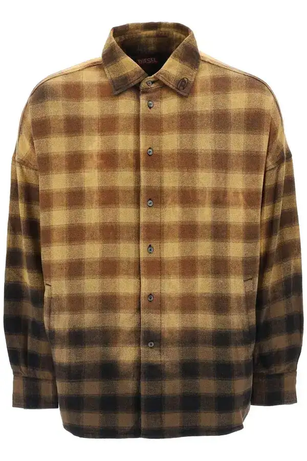 Diesel S Limo Pkt Shirt With Check Pattern - Beige,Brown 