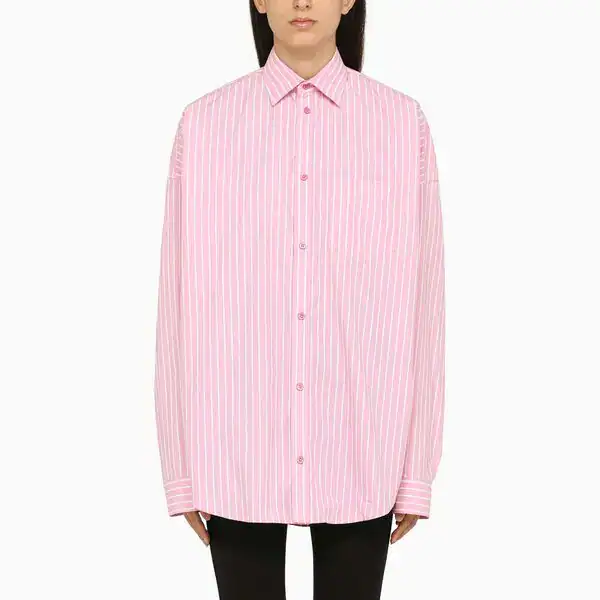 Balenciaga Striped Oversize Shirt - Pink | Editorialist