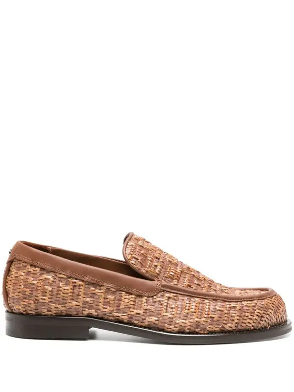 Gcds Monogram Embossed Raffia Loafers