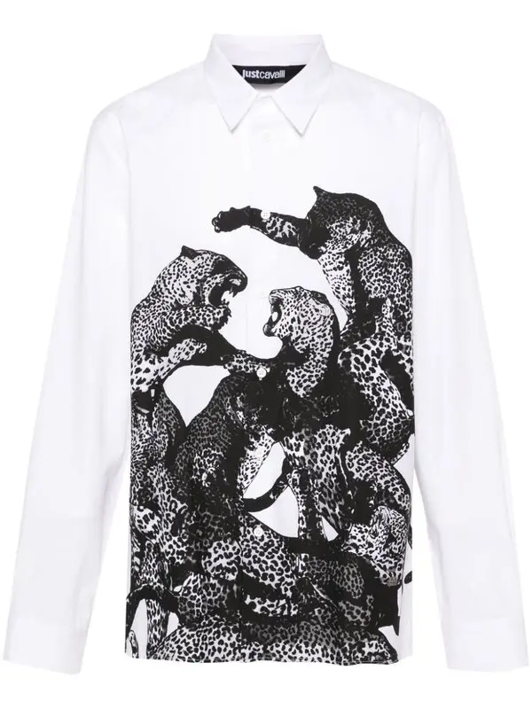 Just Cavalli Jaguar-print Cotton Shirt - White