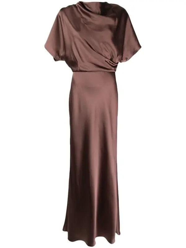 Amsale Draped Satin Gown - Brown