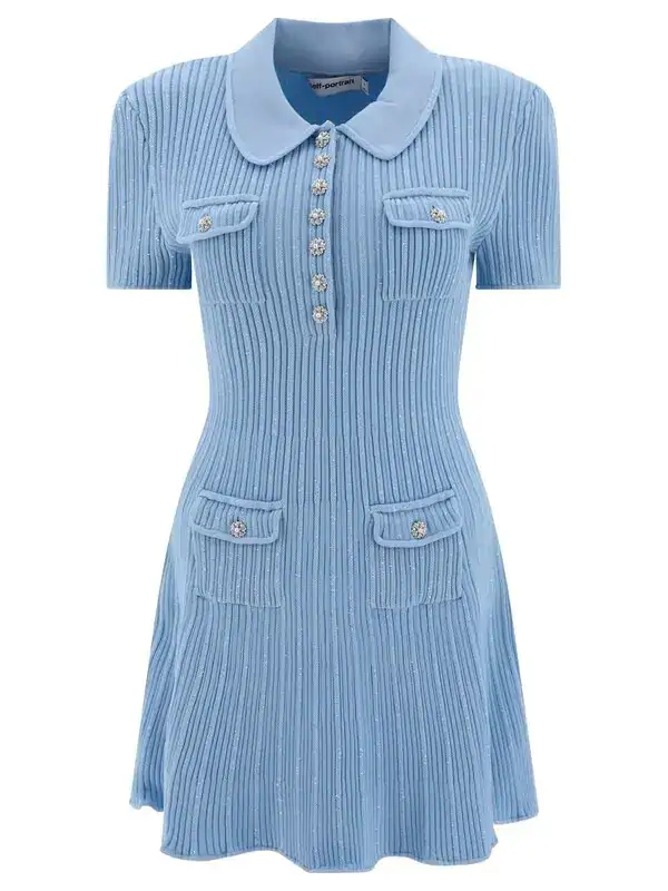 Self-Portrait Sequin Knit Dress - Light Blue | Editorialist