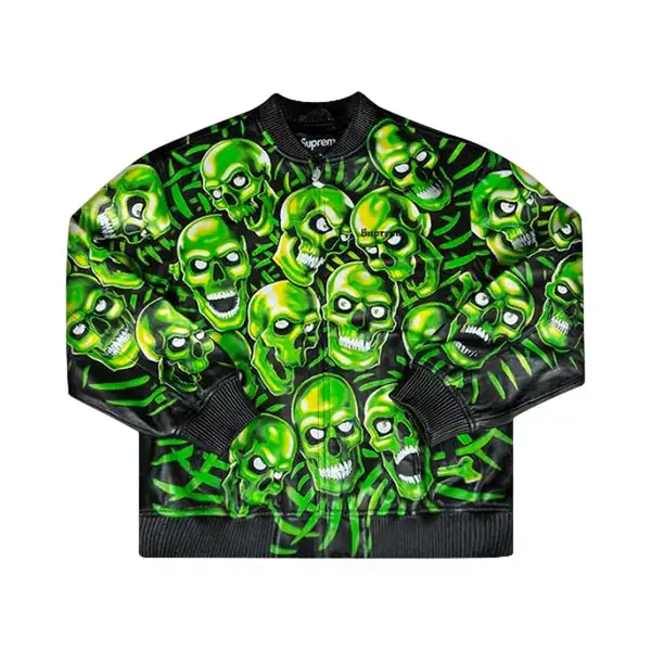 Supreme Skull Pile Leather Bomber Jacket - Green | Editorialist