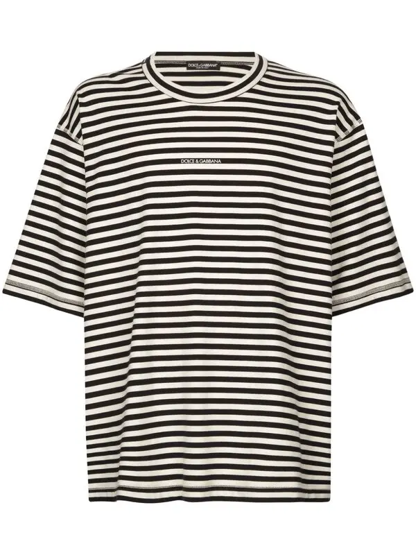 Dolce & Gabbana Logo-embroidered Striped T-shirt - Black