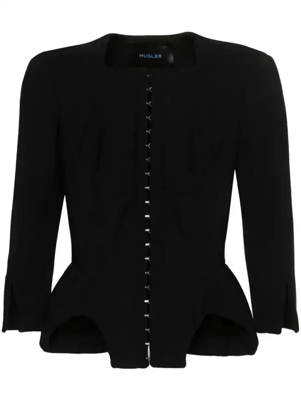 MUGLER Corset-design Cropped Jacket - Black | Editorialist