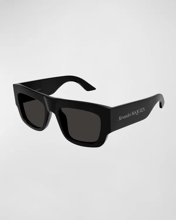 Alexander McQueen Rectangle Sunglasses - Shiny Solid Black
