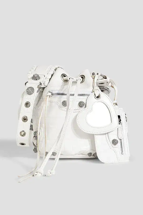 Balenciaga Le Cagole Crystal-Embellished Croc-Effect Leather