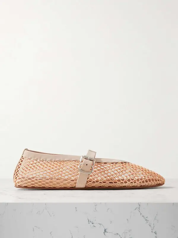 Alaïa Patent Leather-trimmed Mesh Ballet Flats - Neutral | Editorialist