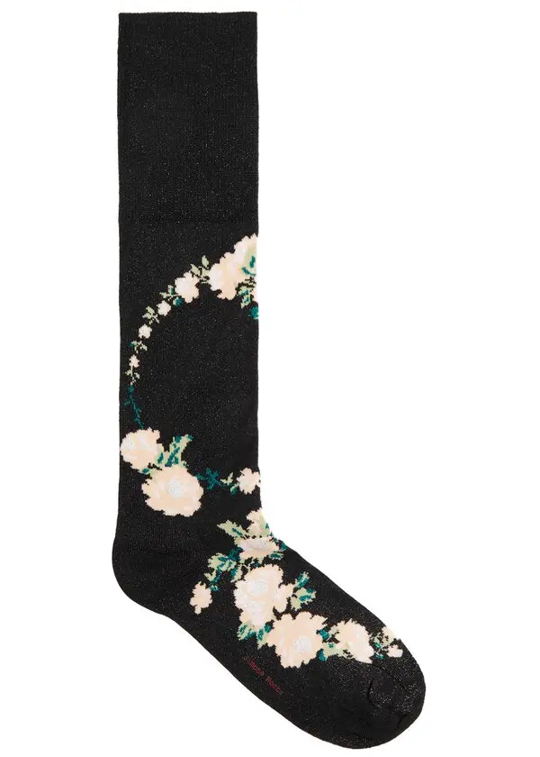 Simone Rocha Floral-Intarsia Cotton-Blend Socks - Black | Editorialist