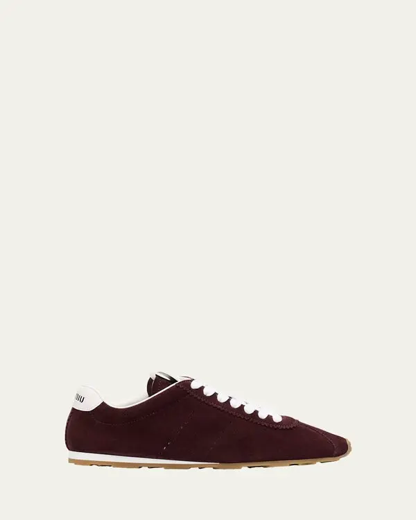 Miu Miu Suede Bicolor Trainer Sneakers - Dark Red