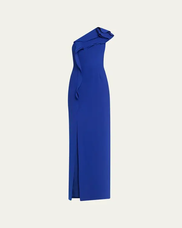 Rickie Freeman For Teri Jon Ruffle One-shoulder Gown