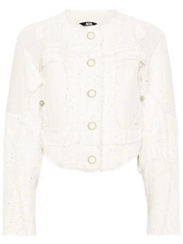 Gcds Leather-panel Tweed Jacket