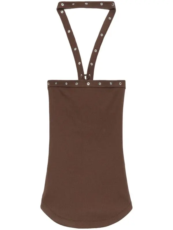 Attico Eyelet-detail Cotton Tank Top - Brown