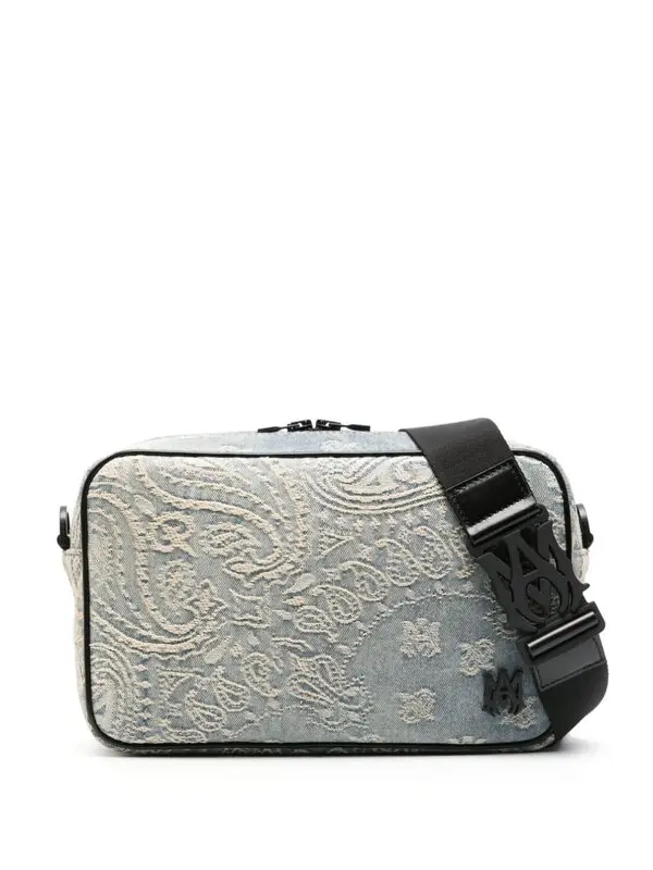 Amiri Bandana-Jacquard Denim Camera Bag - Blue | Editorialist