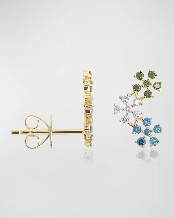 STEVIE WREN Diamond 14k Yellow Gold Triple Daisy Right Ear Climber - Green & Blue
