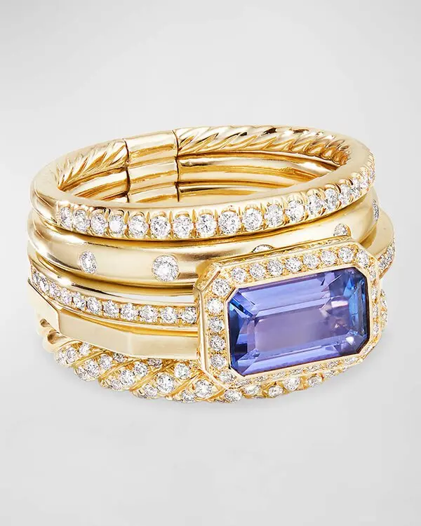 David Yurman Stax Fine Cable 18k Ring - Tanzanite And Diamond