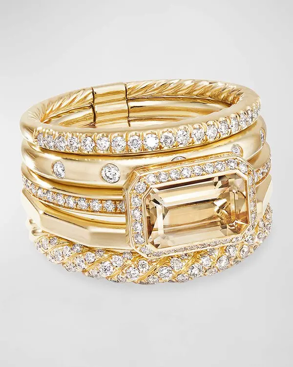 David Yurman Stax 18k Yellow Gold Ring With Diamonds And Tanzanite - Mdyllw