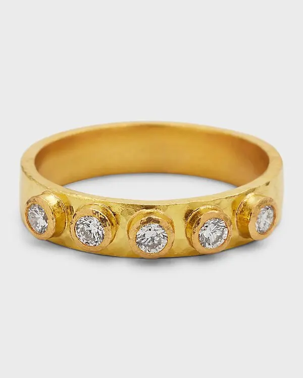 Elizabeth Locke 19k Diamond Stack Ring - Yellow Gold