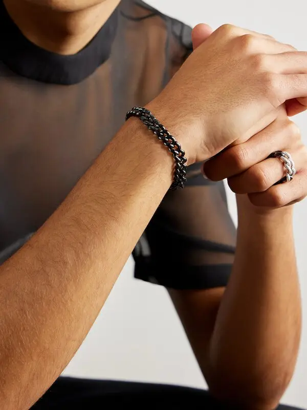 Shay 18-karat Blackened Gold, Ceramic And Diamond Link Bracelet - Black