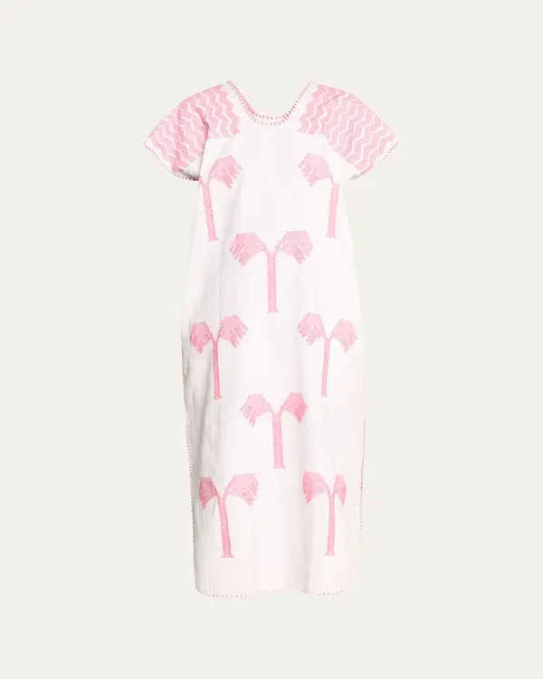 PIPPA HOLT Single-panel Midi Kaftan In With Pink Realistic Palm Motifs ...