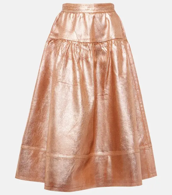 Ulla Johnson Astrid Foiled Denim Midi Skirt - Metallic