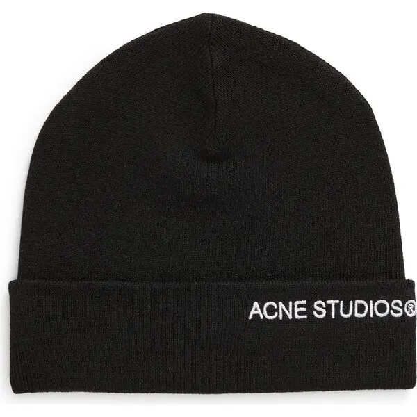 Acne Studios Embroidered Logo Wool Blend Beanie - Black