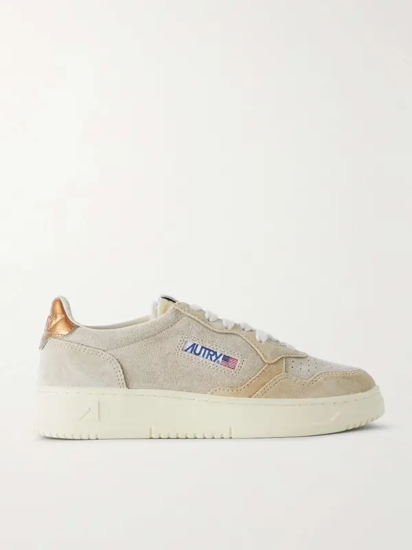 AUTRY Medalist Low Metallic Leather-trimmed Suede Sneakers - Beige ...