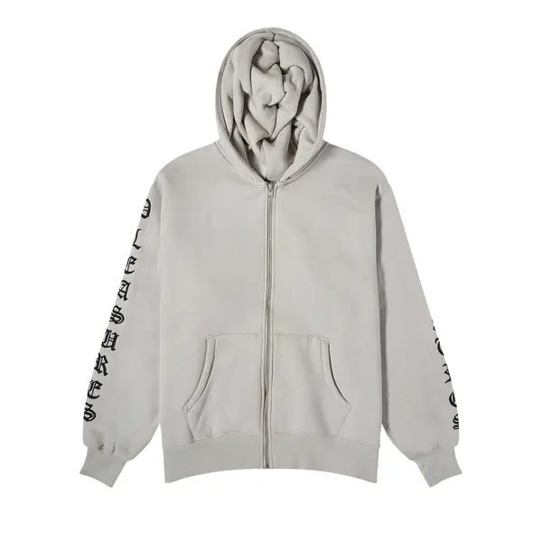 PLEASURES Full Zip Up Hoodie - Grey