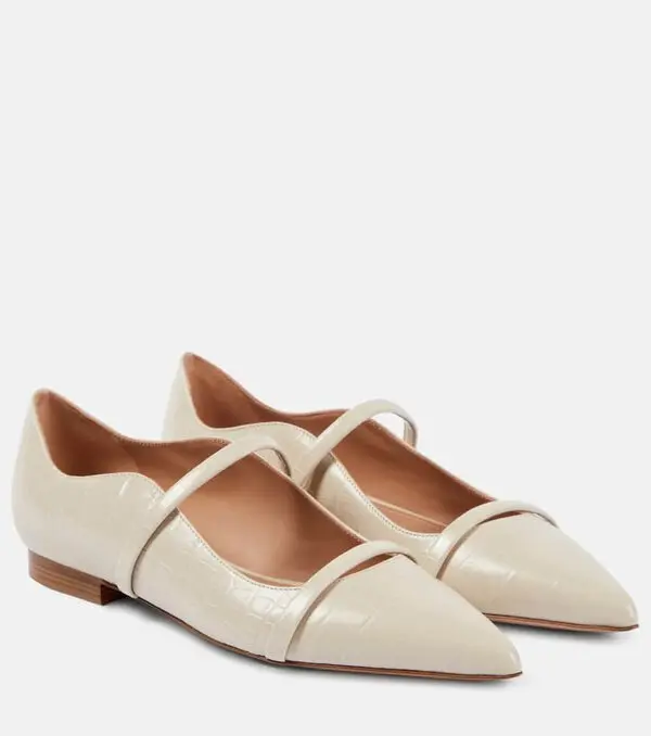 Malone Souliers Maureen Leather Ballet Flats In Beige 30% Off