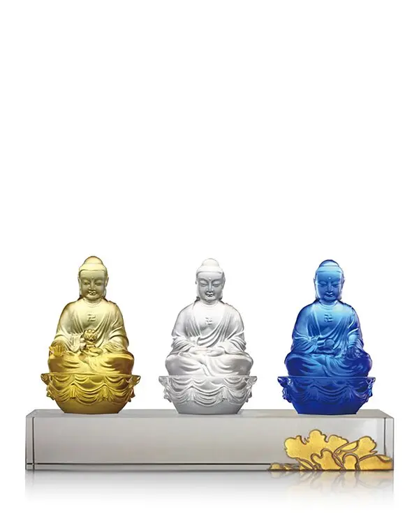 LIULI Accompanied Peace And Joy Buddha Sculpture, Set Of 3