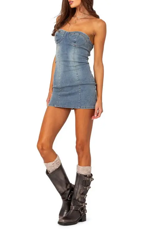 EDIKTED Alissa Strapless Denim Minidress - Light-blue