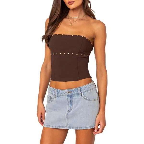 EDIKTED Darcy Stud Lace Up Crop Corset Top