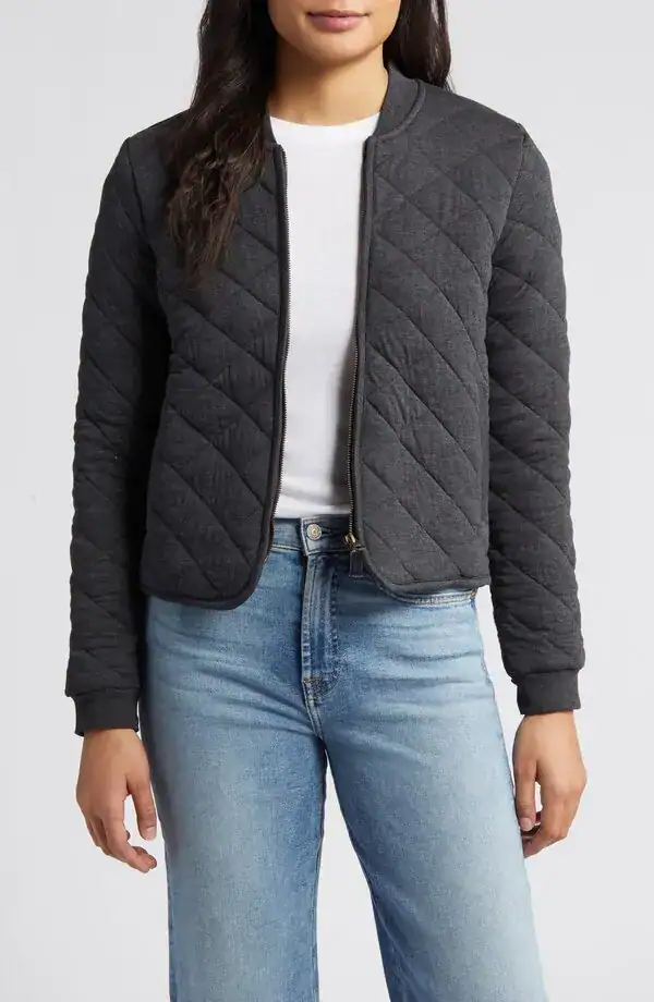 Marine Layer Updated Corbet Quilted Bomber Jacket - Heather Grey ...