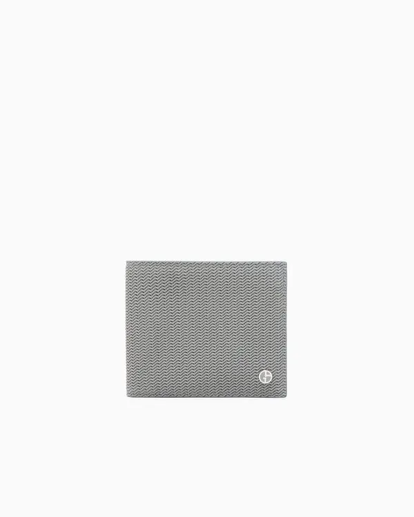 Giorgio Armani Bifold Wallet In Embossed Leather - Beige