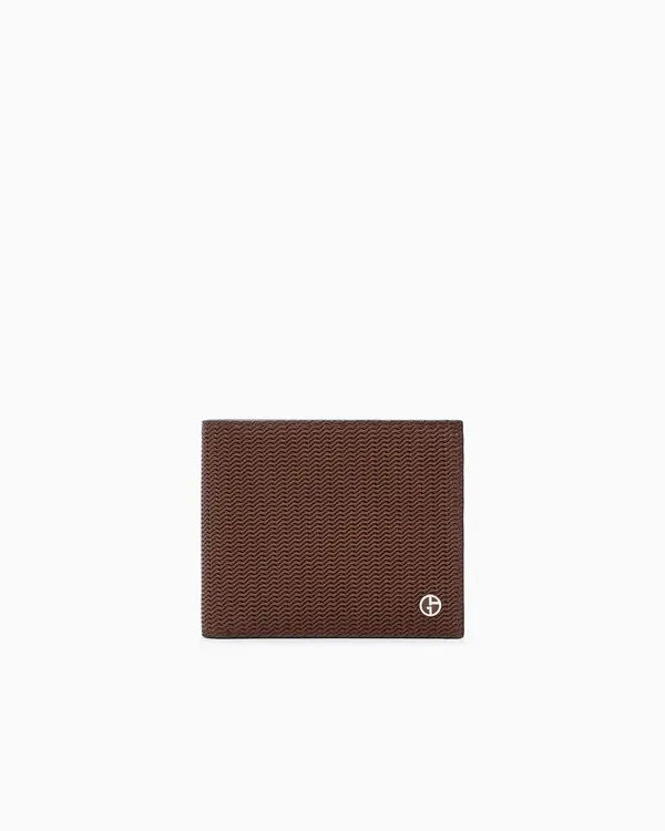 Giorgio Armani Bifold Wallet In Embossed Leather - Brown