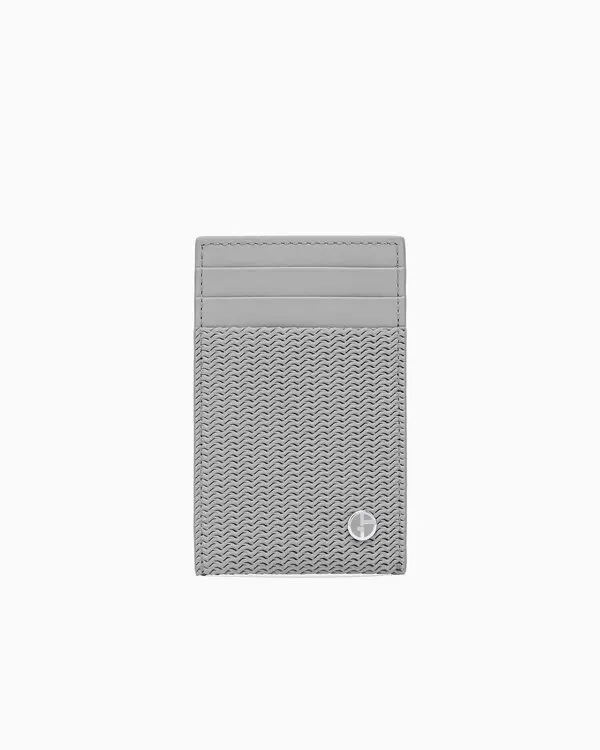 Giorgio Armani Card Holder In Embossed Leather - Beige