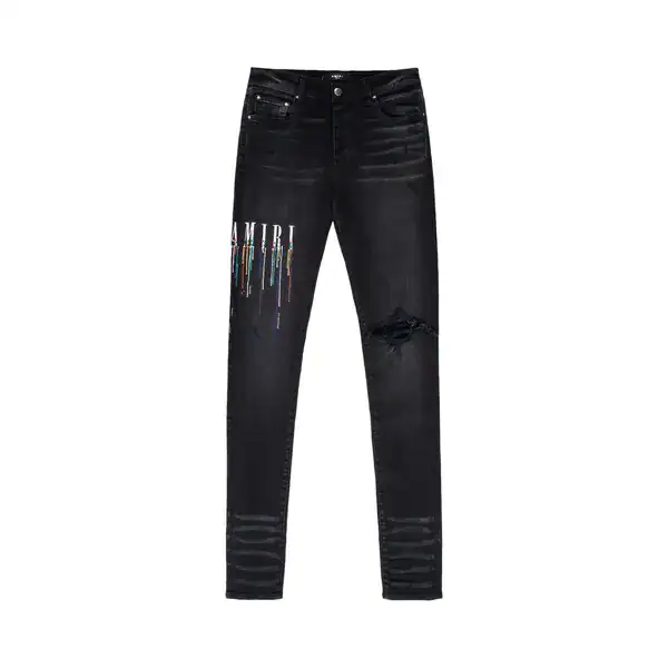 Amiri Paint Drip Logo Jeans Black Editorialist