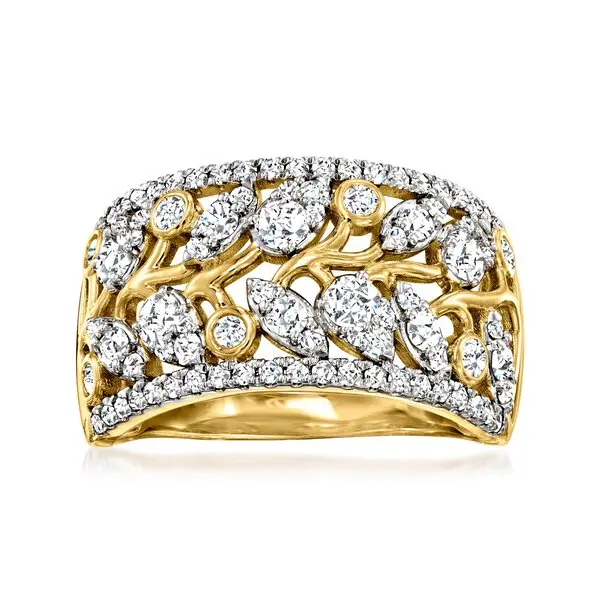 Buy ROSS-SIMONS Diamond Leaf Vine Ring In 14kt Yellow Gold - White At ...