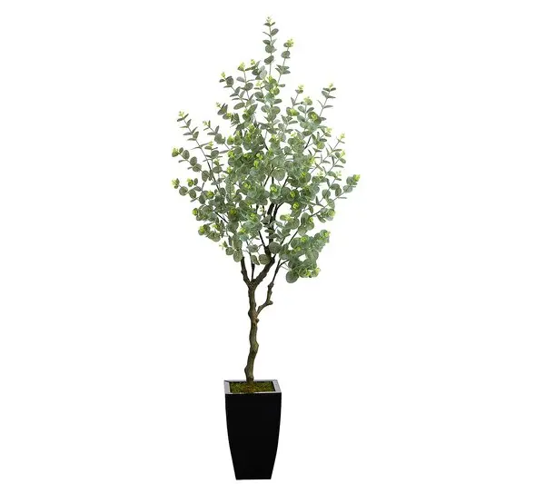 NEARLY NATURAL 64' Eucalyptus Faux Tree In Meta L Planter