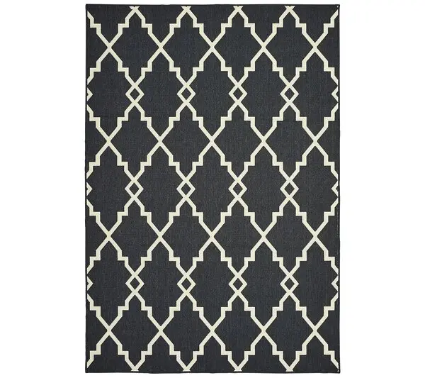 VERANDA LIVING In/out Black Geometric Lattice 5 '3'x7'6' Rug