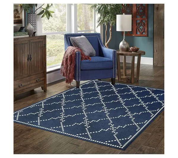 VERANDA LIVING In/out Navy Geometric Lattice 7' 10'x10'10' Rug