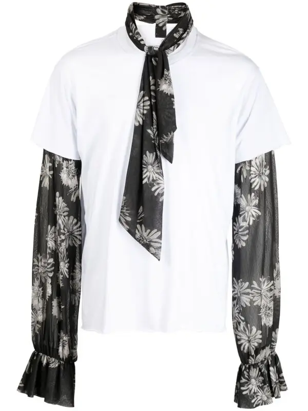 Natasha Zinko Floral-print Pussy-bow T-shirt