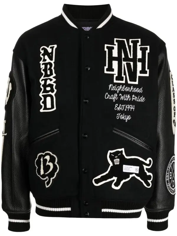 NEIGHBORHOOD Logo-patch Varsity Jacket - Black
