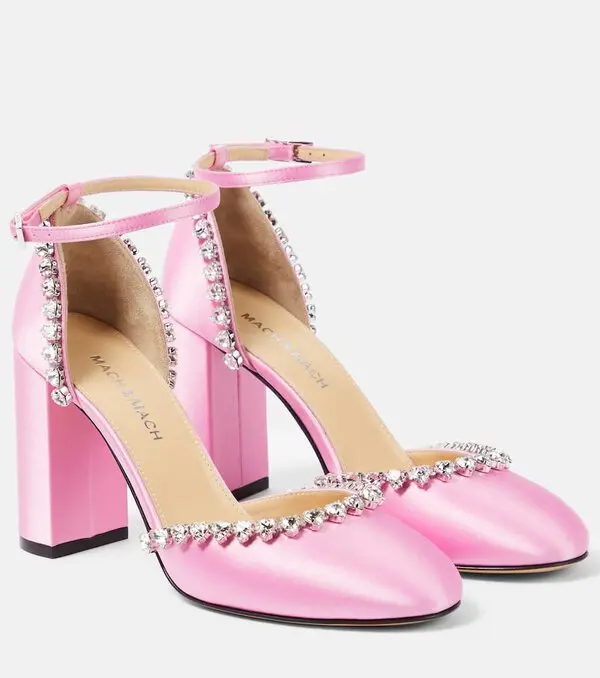 Mach & Mach Audrey Crystal-embellished Satin Pumps - Pink | Editorialist