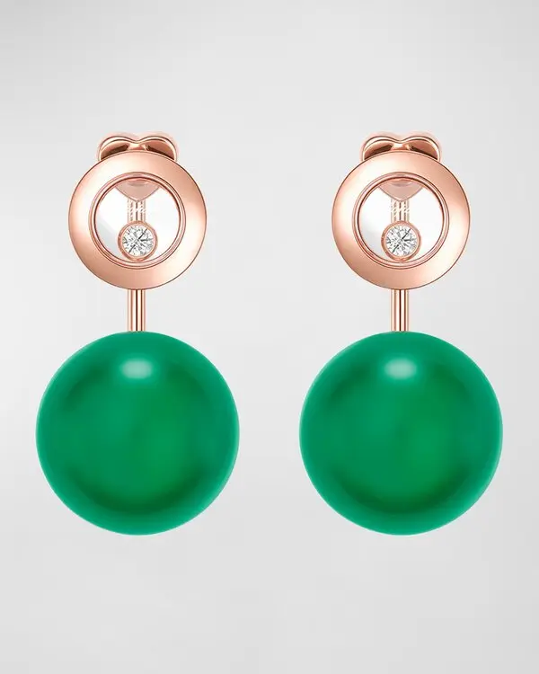 Chopard Happy Diamonds Planet Rose Gold Agate Drop Earrings - Green Agate