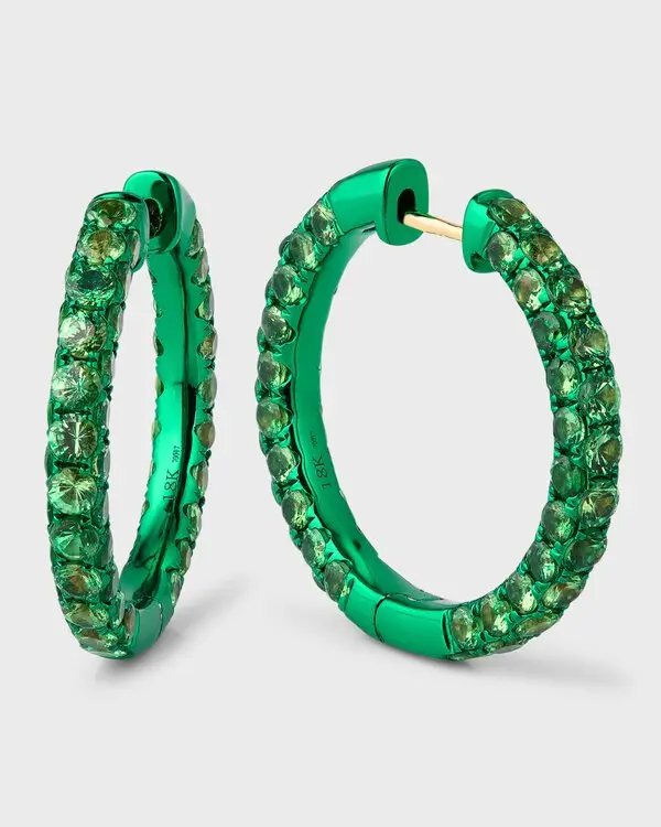 GRAZIELA 18k Gold Tsavorite Hoop Earrings - Yellow Gold